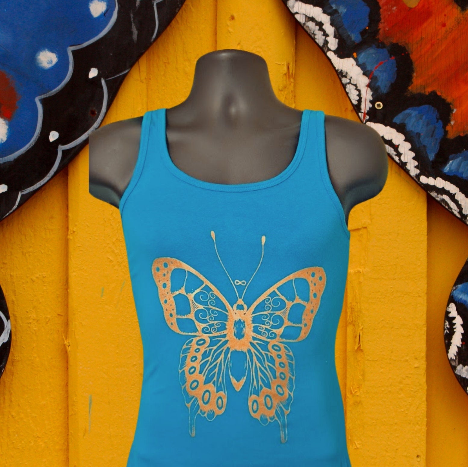 Blue Tank With Golden Nfinity Butterfly. - Etsy