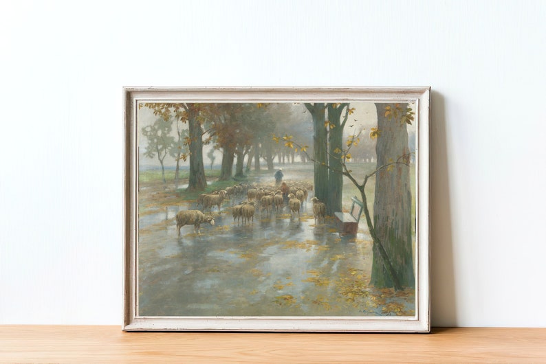 CANVAS ART PRINT Vintage Flock of Sheep Wall Art Print Shepherd With ...