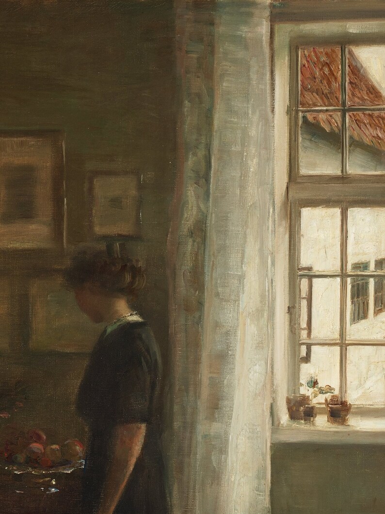 CANVAS ART PRINT | Woman by the Window Wall Art Print | Room Interior ...