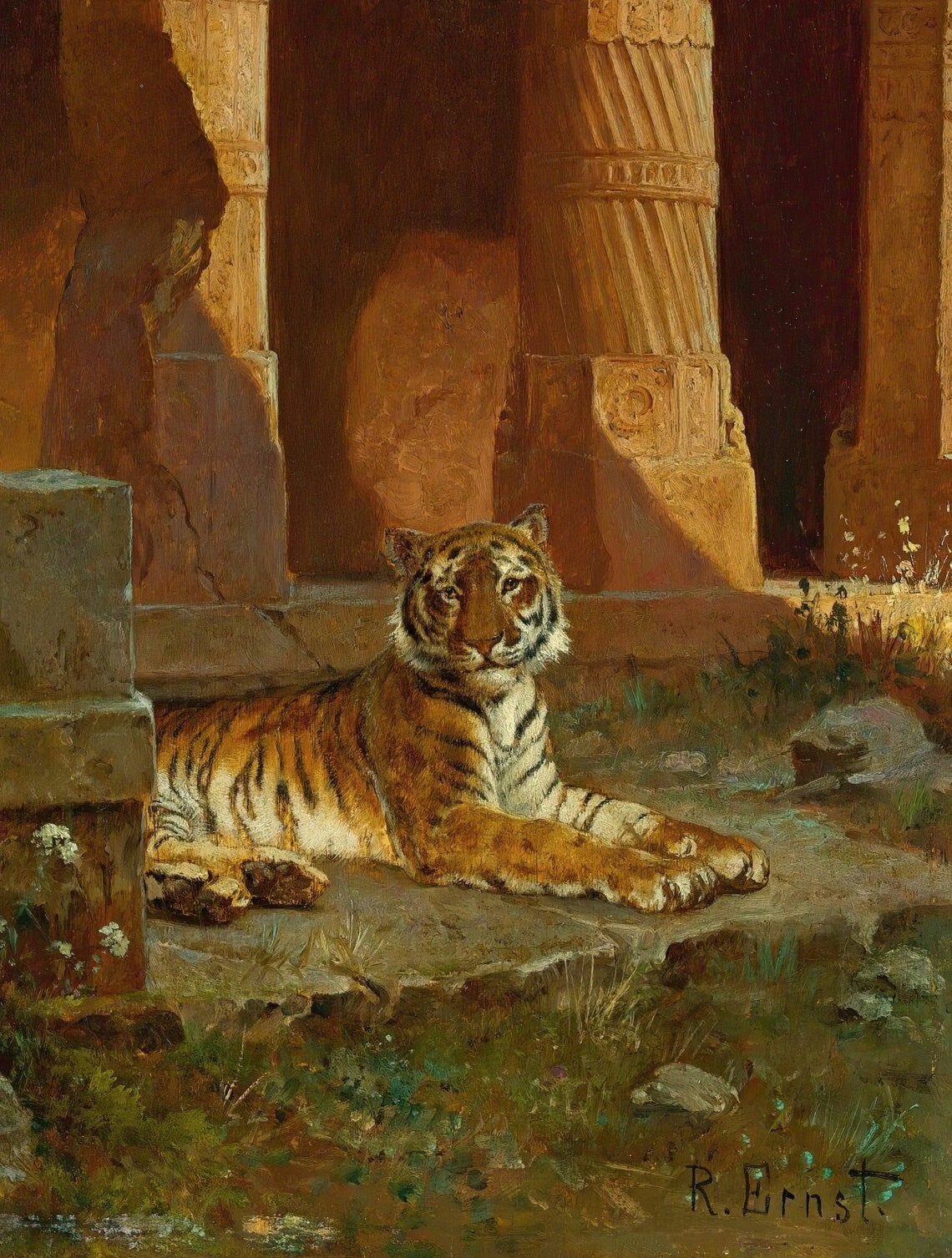 CANVAS ART PRINT | Tiger at Rest Wall Art Print | Antique Architecture ...