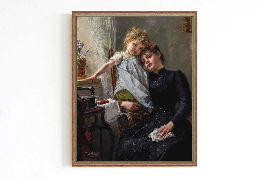 LEINWAND ART-PRINT | Mutter und Tochter Vintage Ölgemälde ...