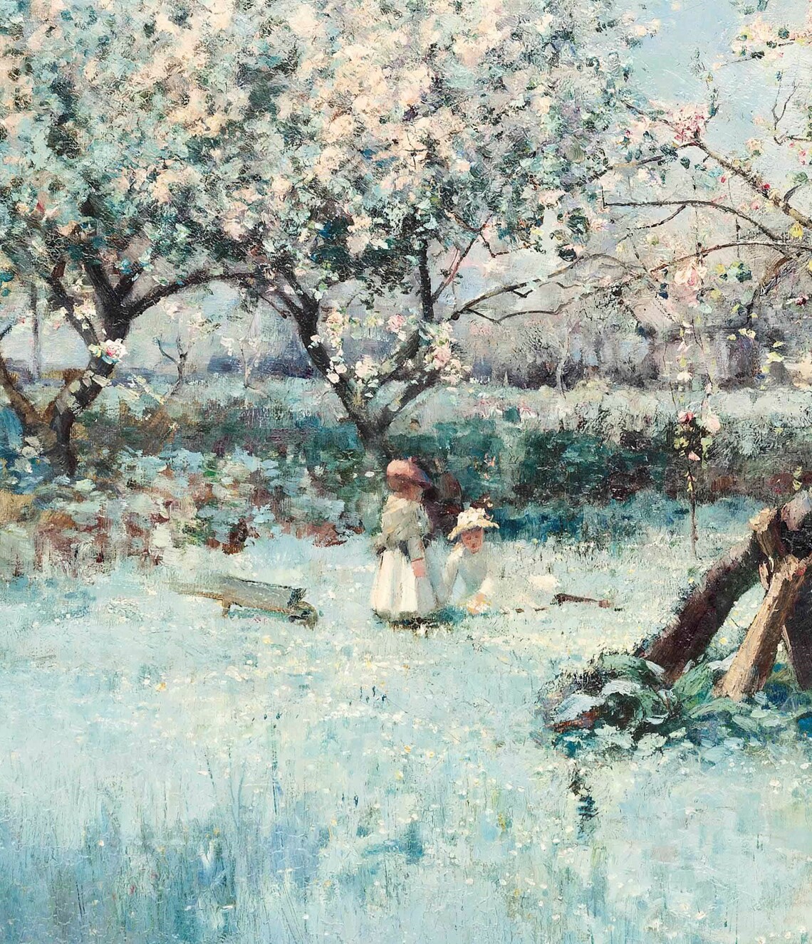 CANVAS ART PRINT Two Girls in the Orchard Art Spring Orchard Landscape ...