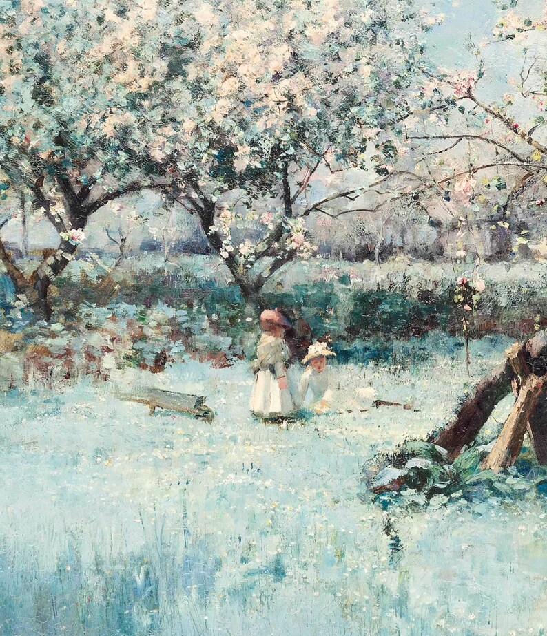 CANVAS ART PRINT | Two Girls in the Orchard Art | Spring Orchard ...
