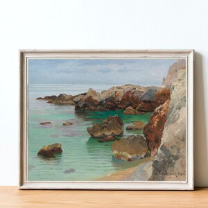 PRINTABLE ART| Art Print | Vintage Coastal Oil Painting | Antique ...