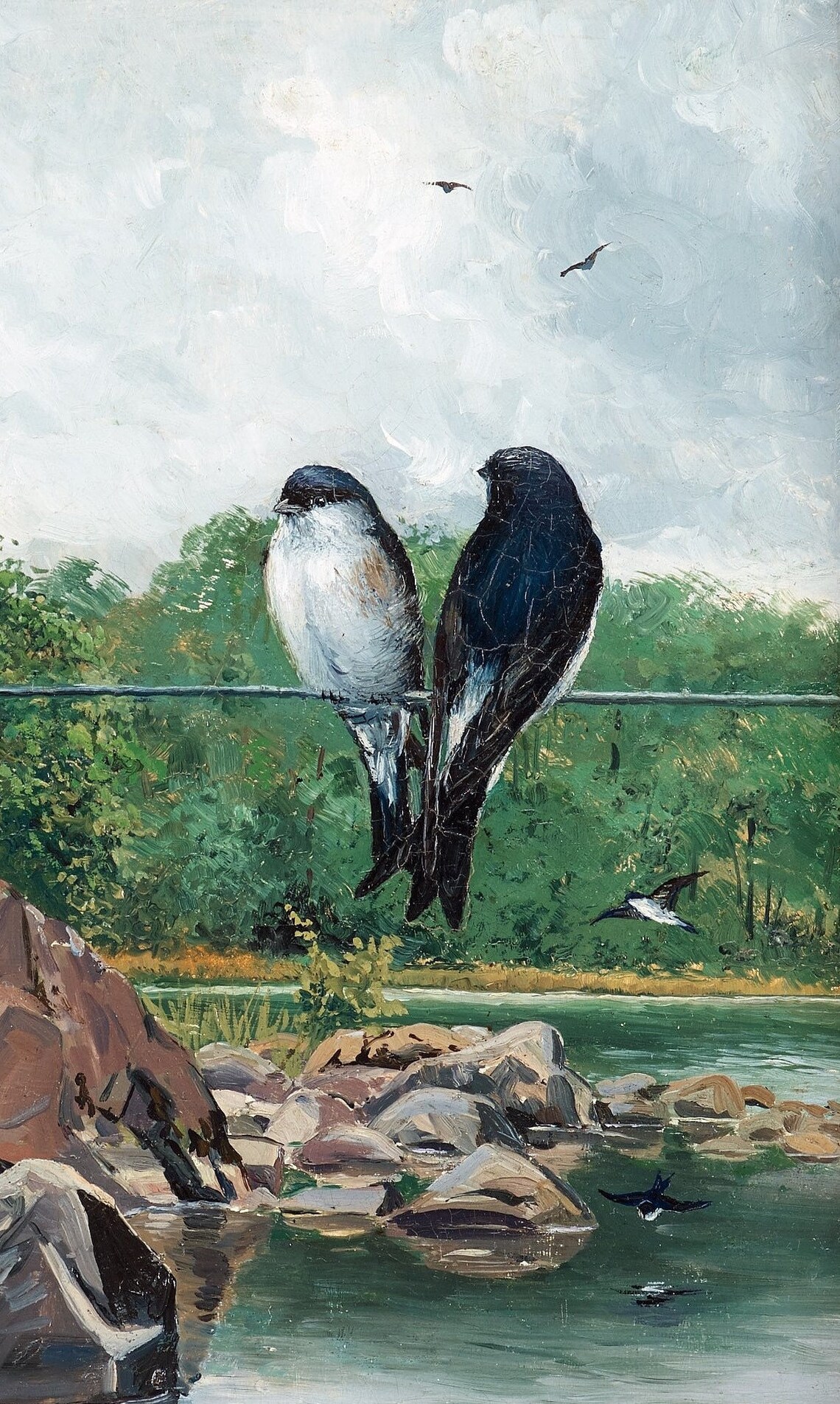 PRINTABLE ART | Vintage Swallows Oil Painting | Swallow Birds Couple ...