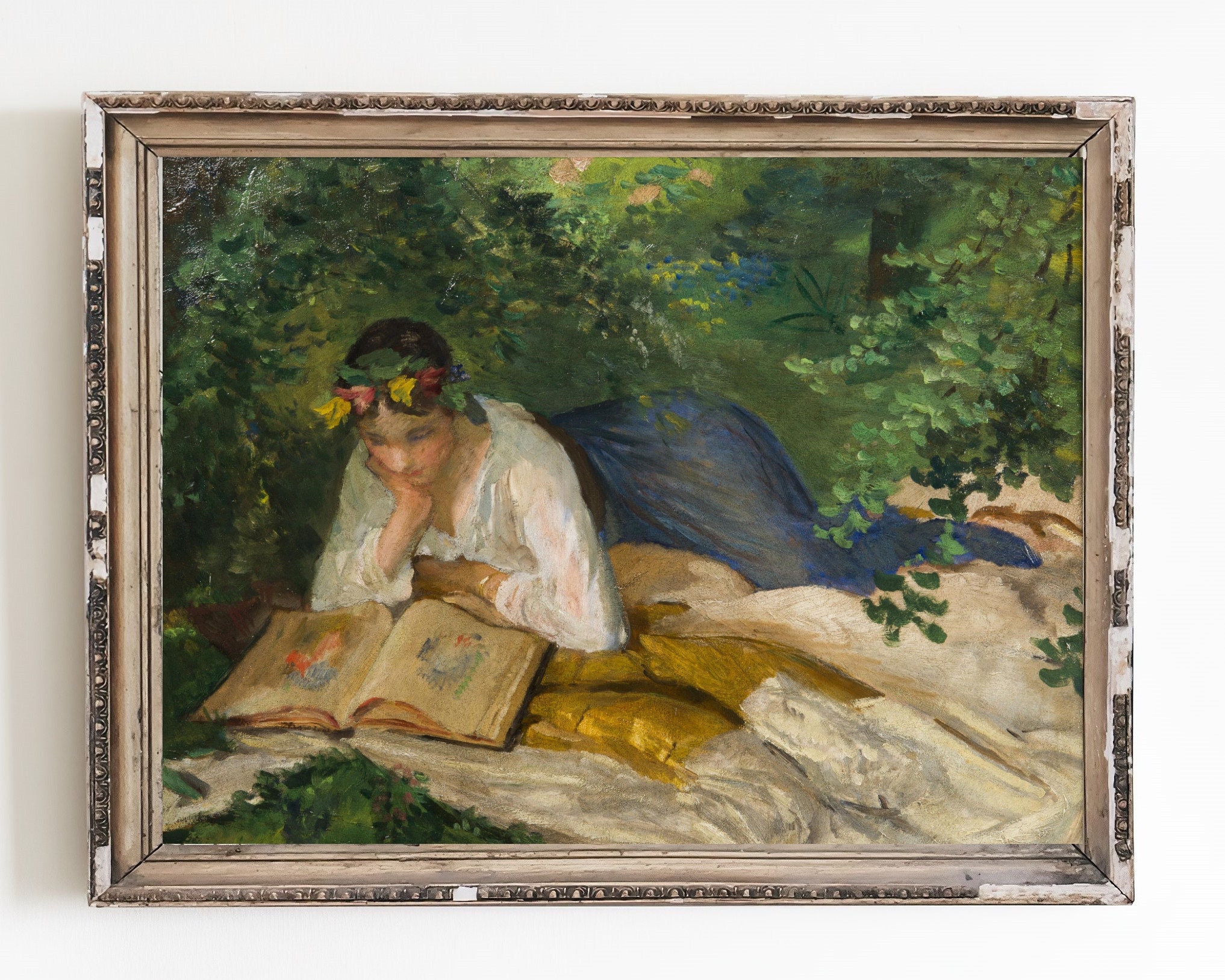 CANVAS ART PRINT | Vintage Girl Reading Wall Art | Antique Reading Oil ...