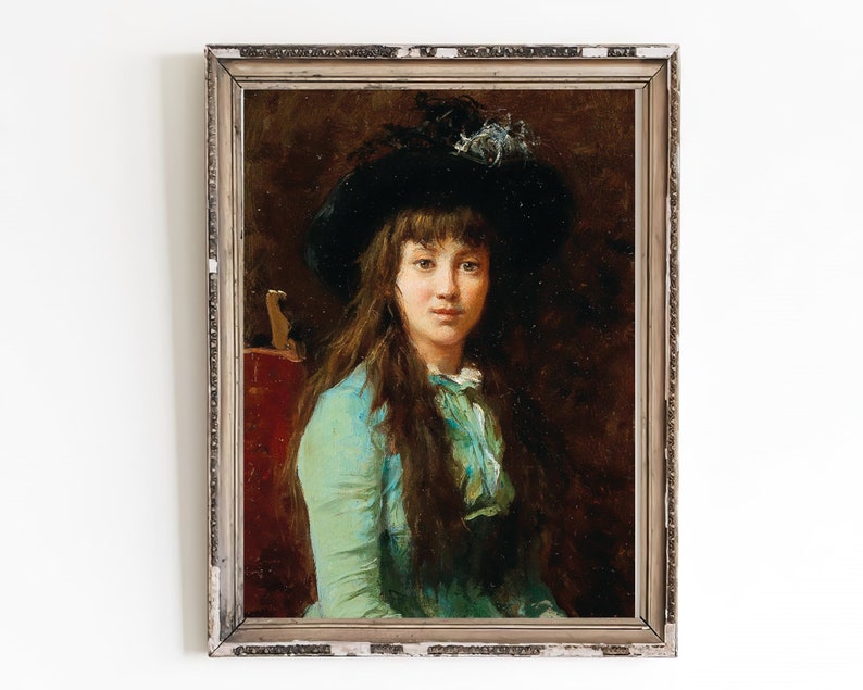 PRINTABLE ART | Portrait of a Girl With a Feather Hat | Antique Oil ...
