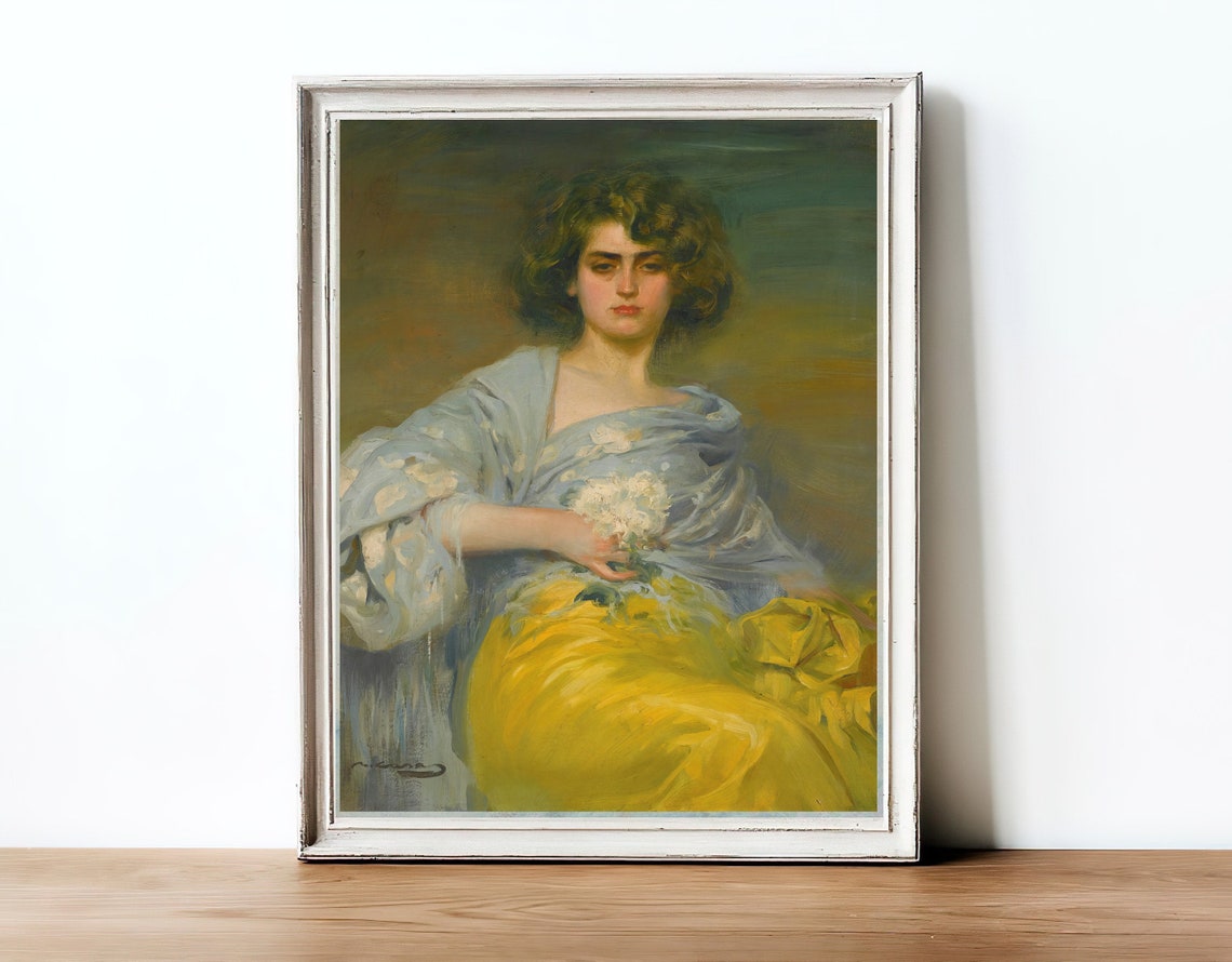 CANVAS ART Elegant Young Girl Wall Art Print Woman in Yellow Dress Home ...