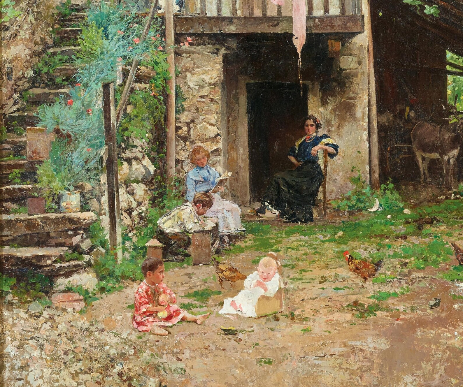 PRINTABLE ART | an Inner Courtyard Oil Painting | Vintage Yard Art ...