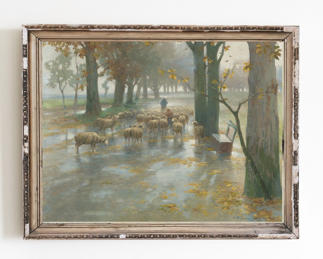 CANVAS ART PRINT | Vintage Flock of Sheep Wall Art Print | Shepherd ...