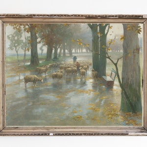 CANVAS ART PRINT | Vintage Flock of Sheep Wall Art Print | Shepherd ...