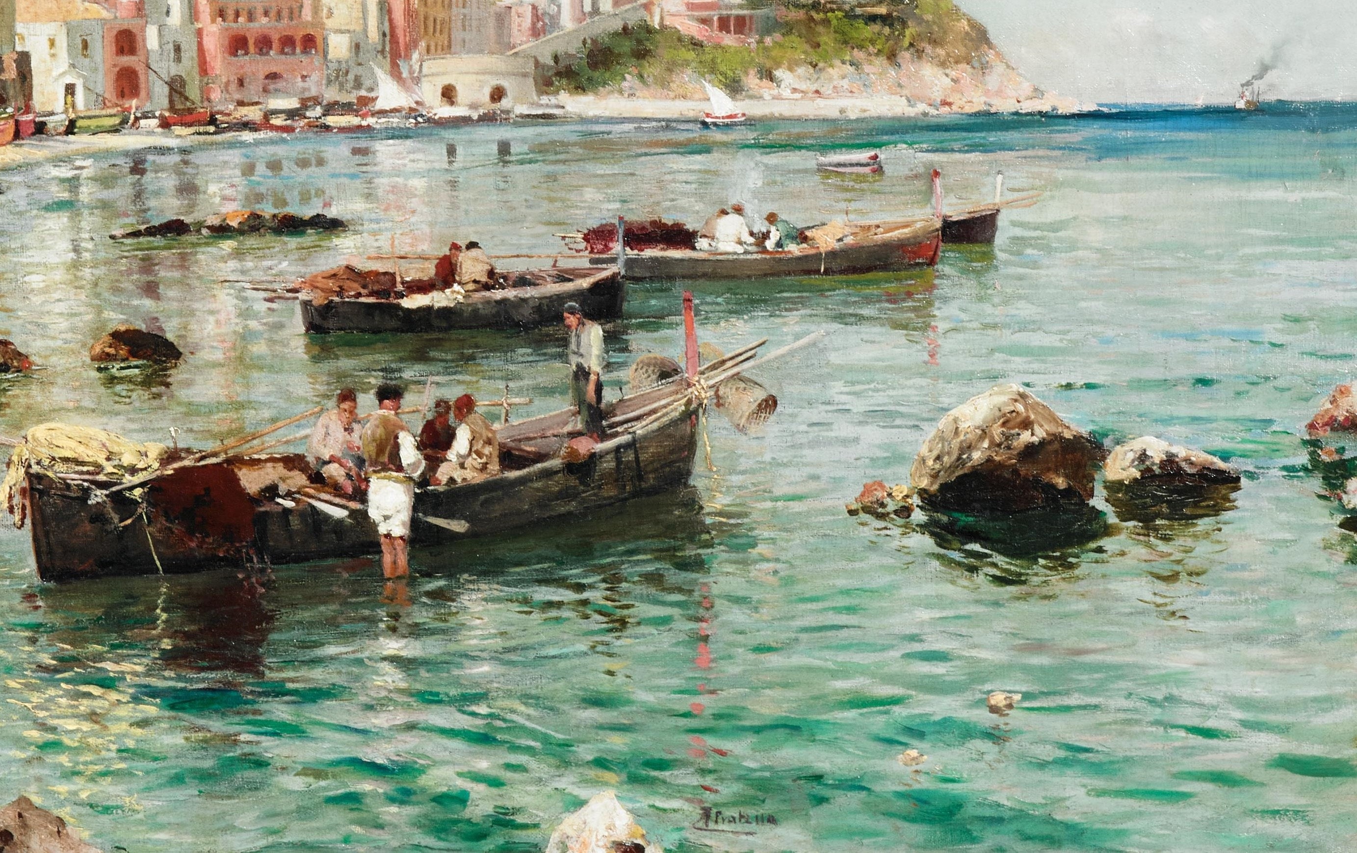 PRINTABLE ART | Vintage Capri Oil Painting | Antique Marina Wall Art ...