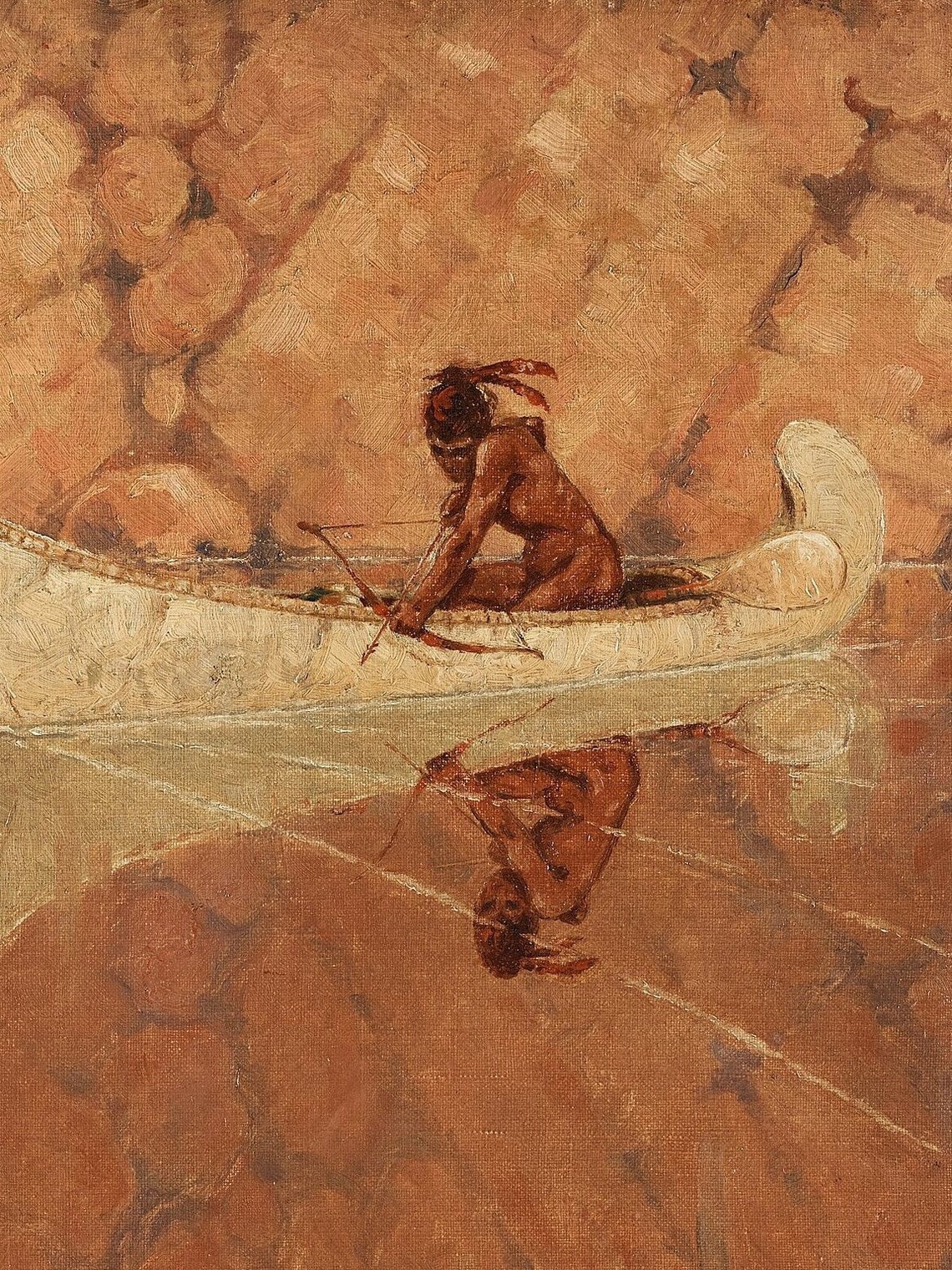 CANVAS ART PRINT Native American Fishing With Bow From a Canoe Wall Art ...