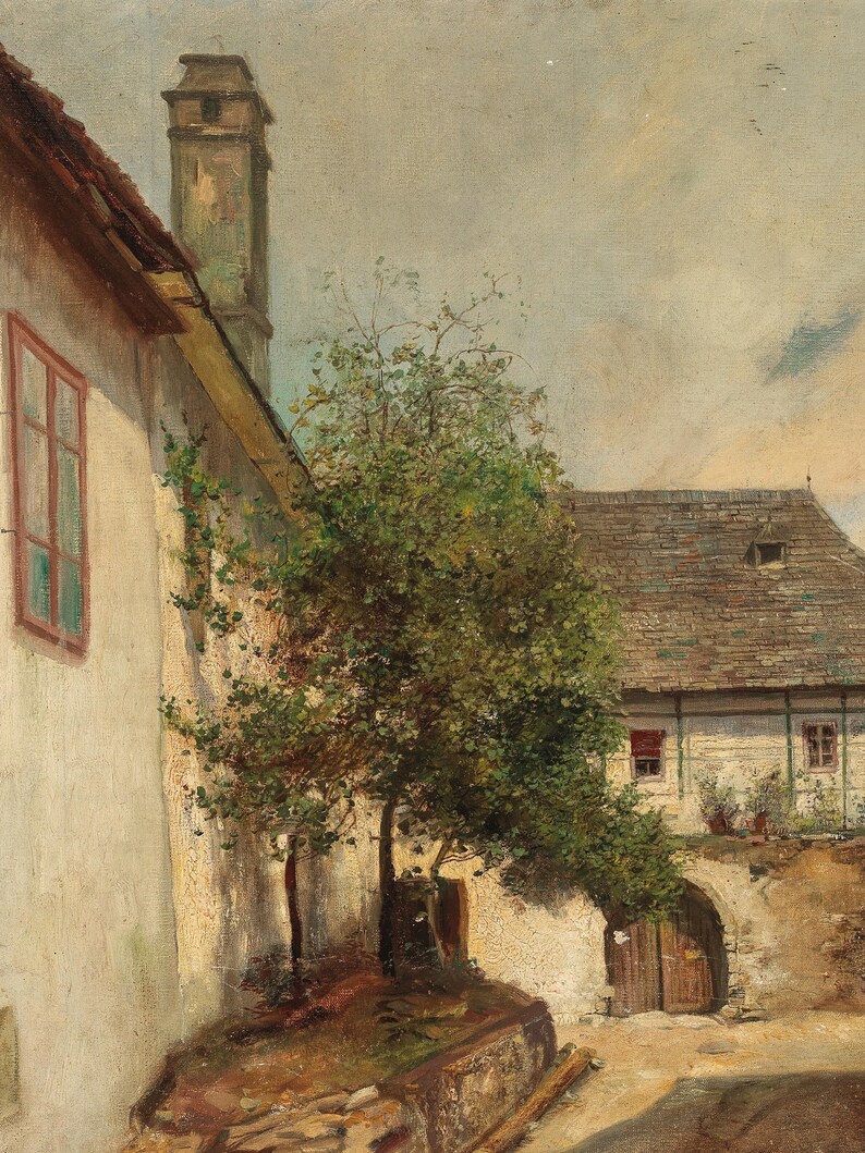 PRINTABLE ART | Vintage Old Alley Oil Painting | Antique Old Town Wall ...