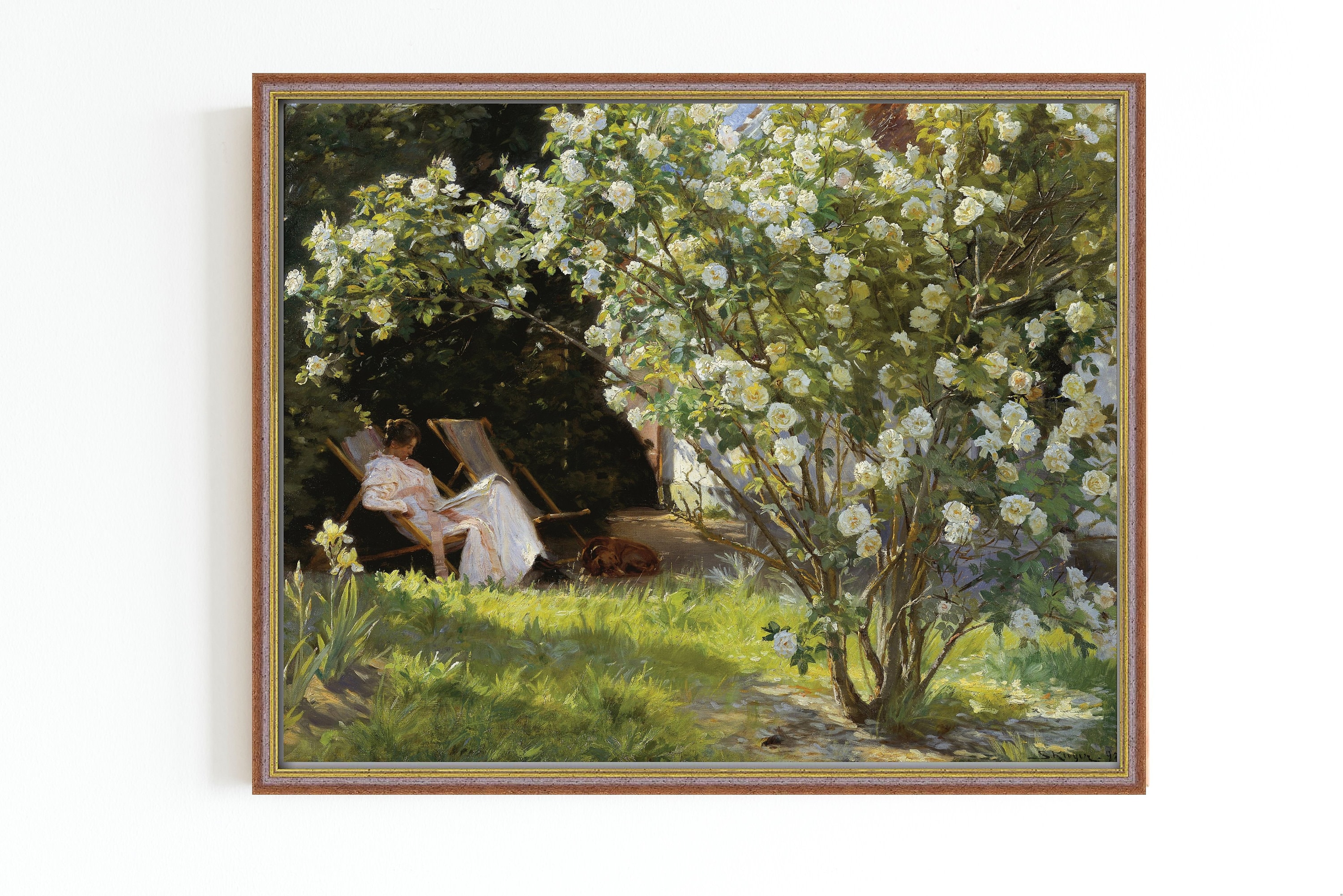 CANVAS ART PRINT | Woman Reading in the Garden Oil Painting | Vintage ...