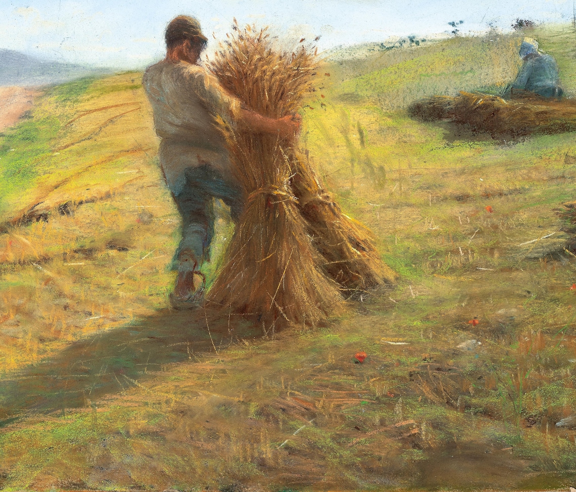PRINTABLE ART Vintage Grain Harvest Oil Painting Antique Field Art ...