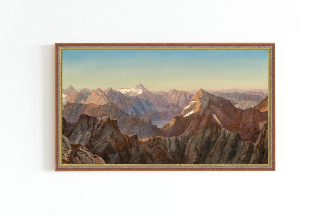 CANVAS ART PRINT | Vintage Mountains Scenery Painting | Alps Landscape ...