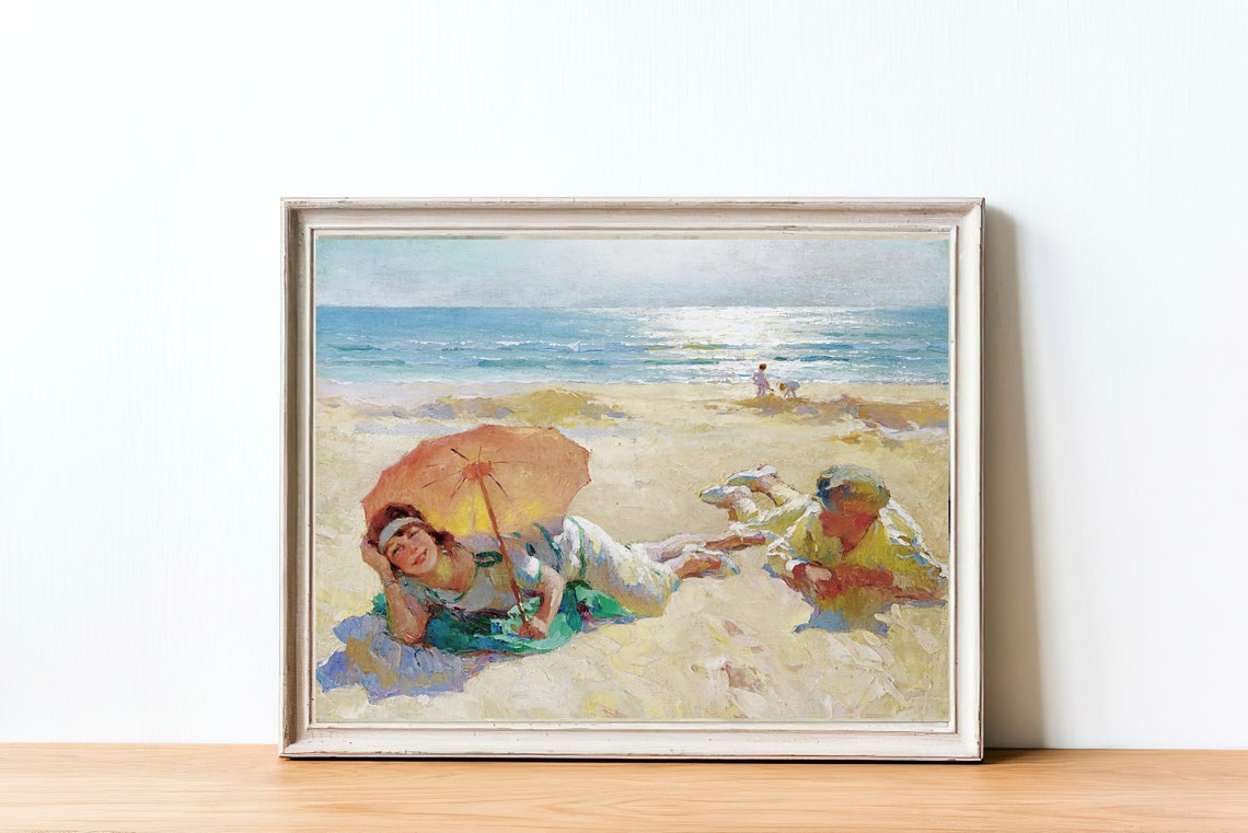 CANVAS ART PRINT Vintage Sunbathers Wall Art Print Beach - Etsy