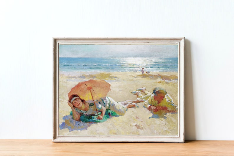CANVAS ART PRINT Vintage Sunbathers Wall Art Print Beach - Etsy