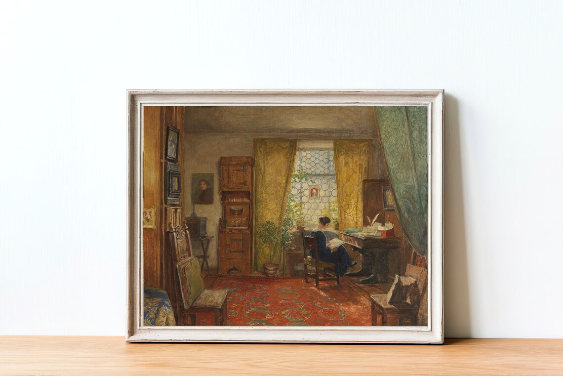 PRINTABLE ART Vintage Interior Scene Oil Painting - Etsy