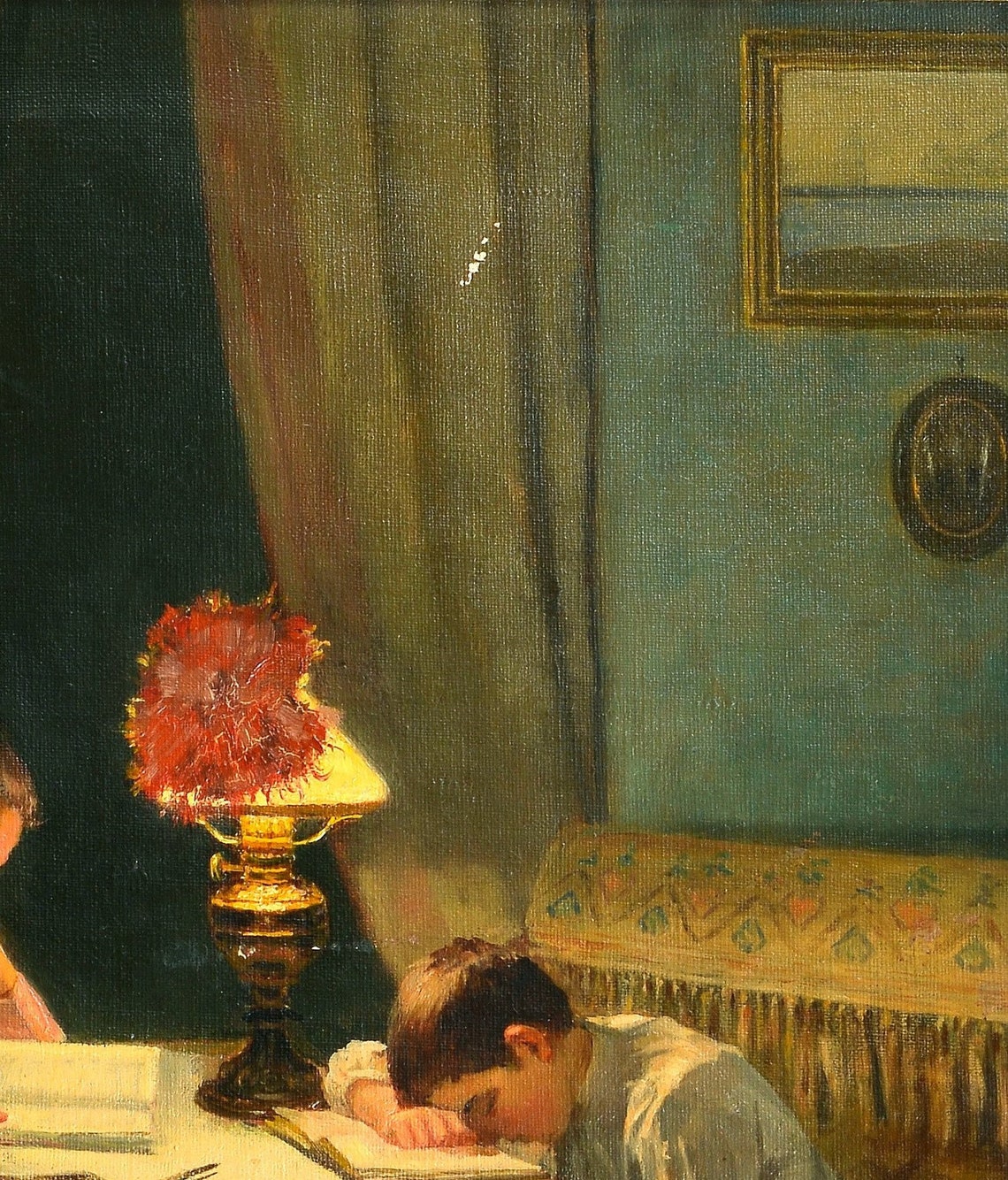 CANVAS ART PRINT Vintage Interior Scene Wall Art Print Mother and Child ...