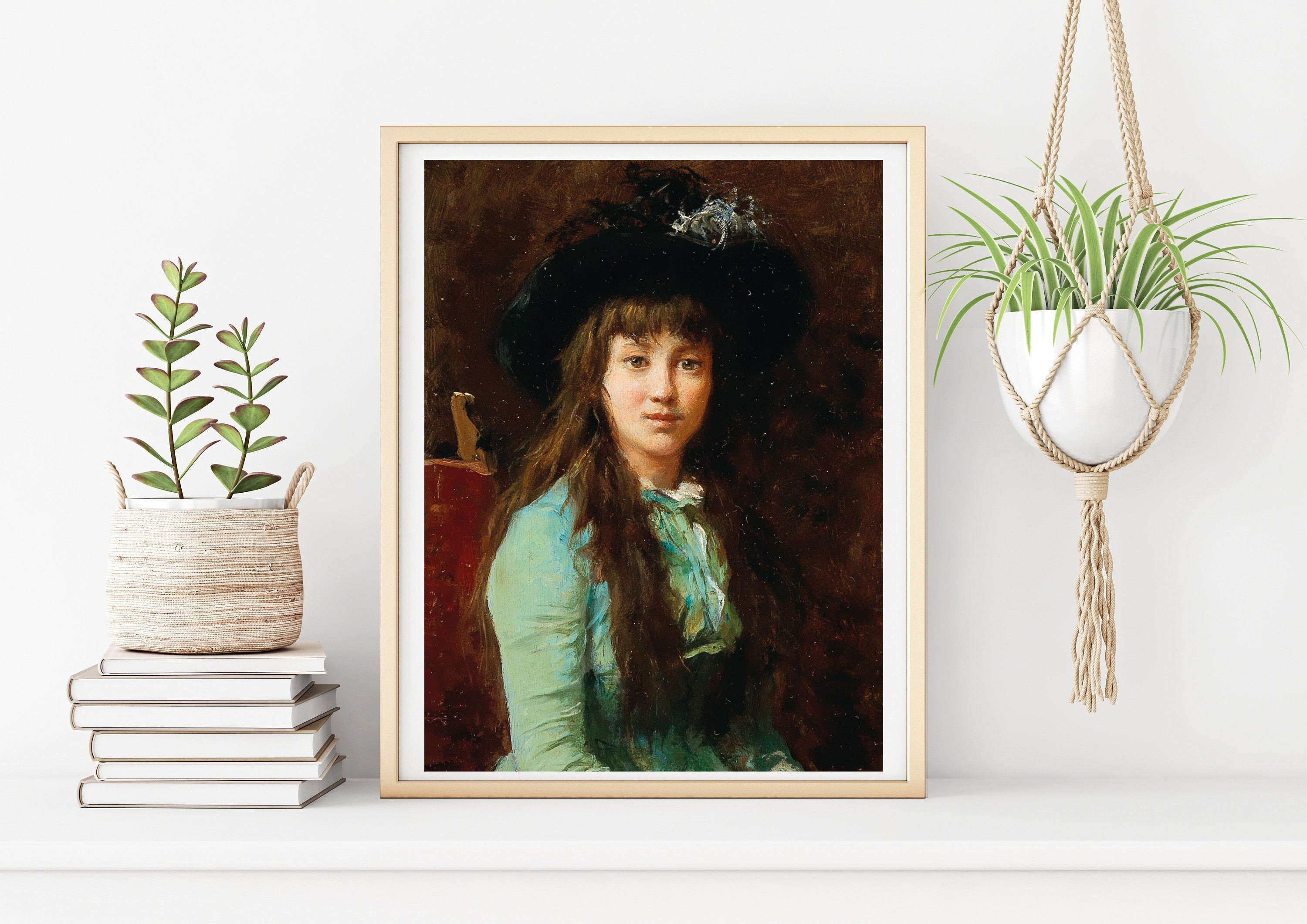 PRINTABLE ART | Portrait of a Girl With a Feather Hat | Antique Oil ...
