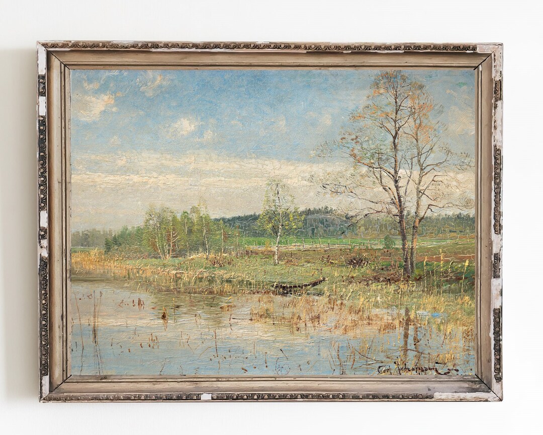 Vintage Spring Landscape Oil Painting | River Scene (digital Download ...