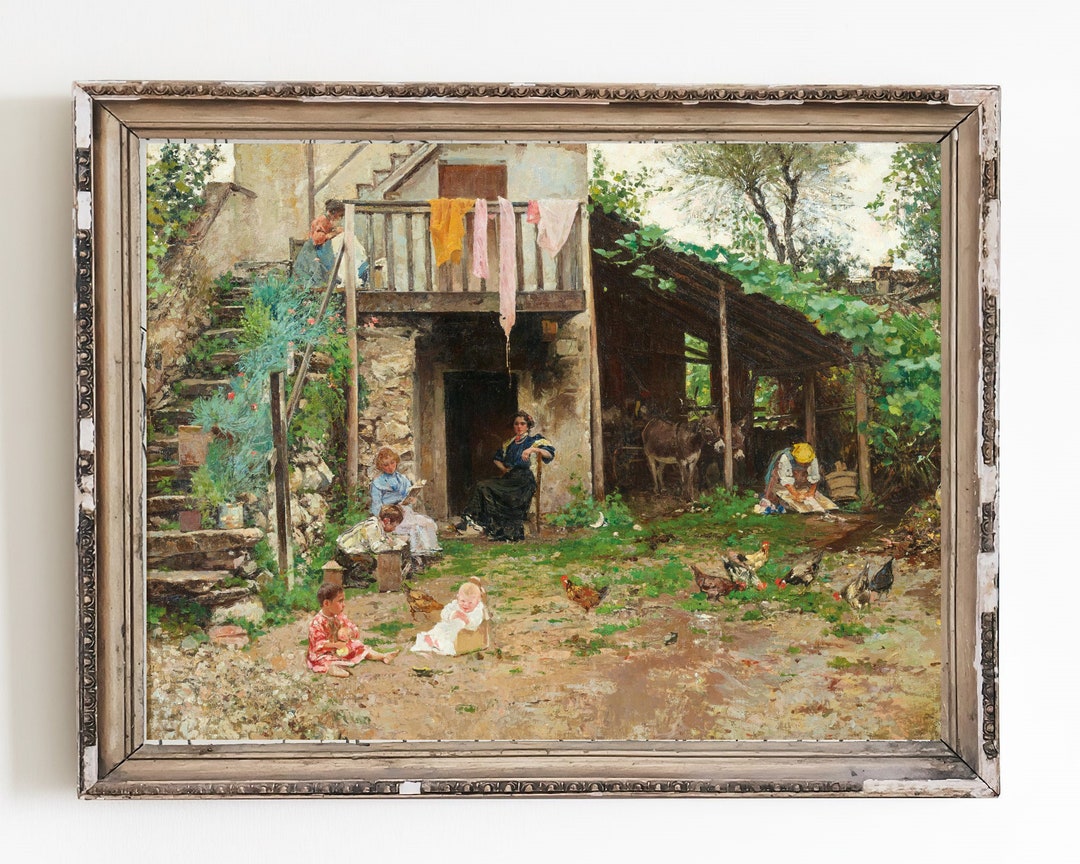 PRINTABLE ART | an Inner Courtyard Oil Painting | Vintage Yard Art ...