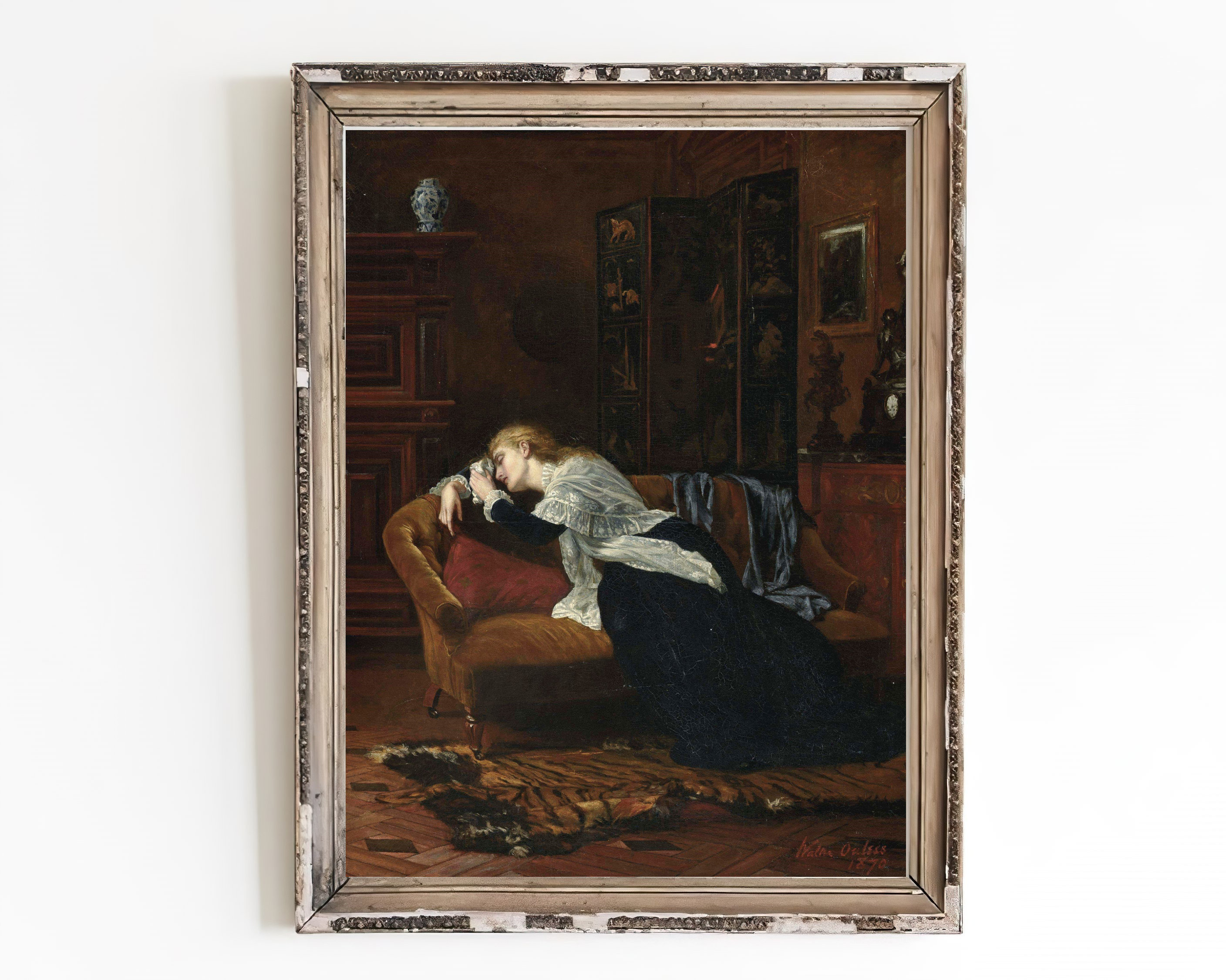 CANVAS ART PRINT | Crying Woman Oil Painting | Vintage Sad Woman Home ...
