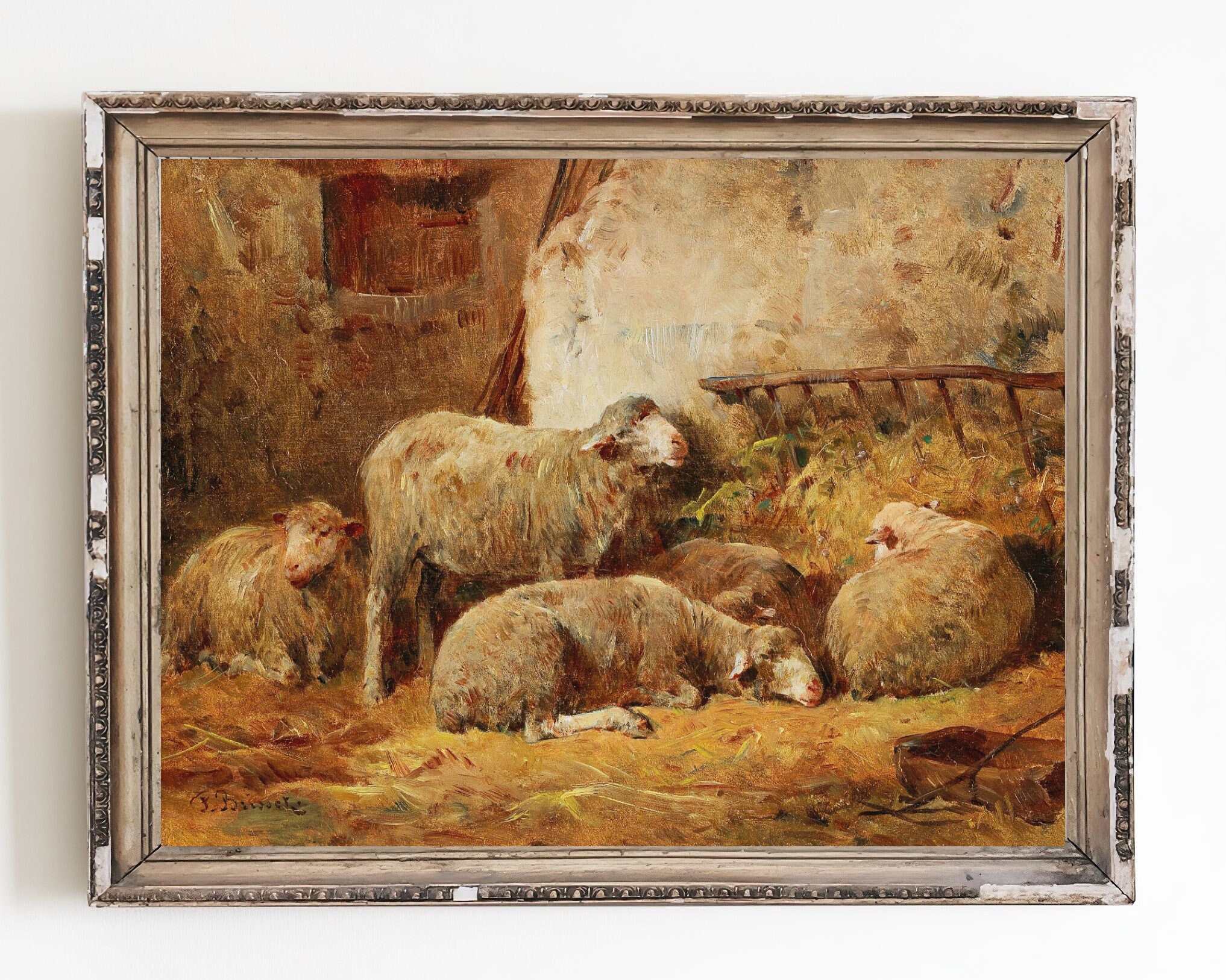 PRINTABLE ART | Vintage Scene With Sheep Oil Painting | Antique Sheep ...