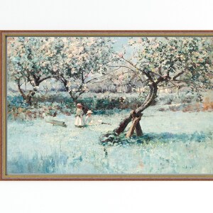 CANVAS ART PRINT | Two Girls in the Orchard Art | Spring Orchard ...