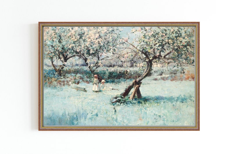 CANVAS ART PRINT | Two Girls in the Orchard Art | Spring Orchard ...