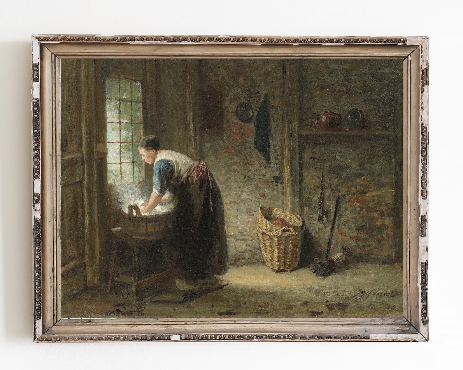 CANVAS ART PRINT | Woman Washing Laundry Oil Painting | Vintage Laundry ...