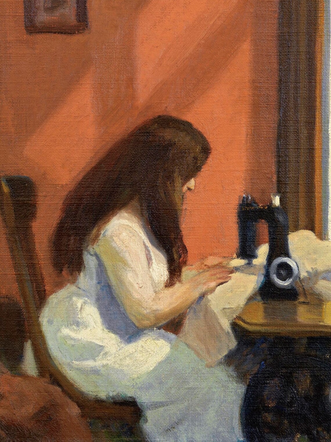 CANVAS ART PRINT Girl at Sewing Machine Wall Art Print Interior Scene ...