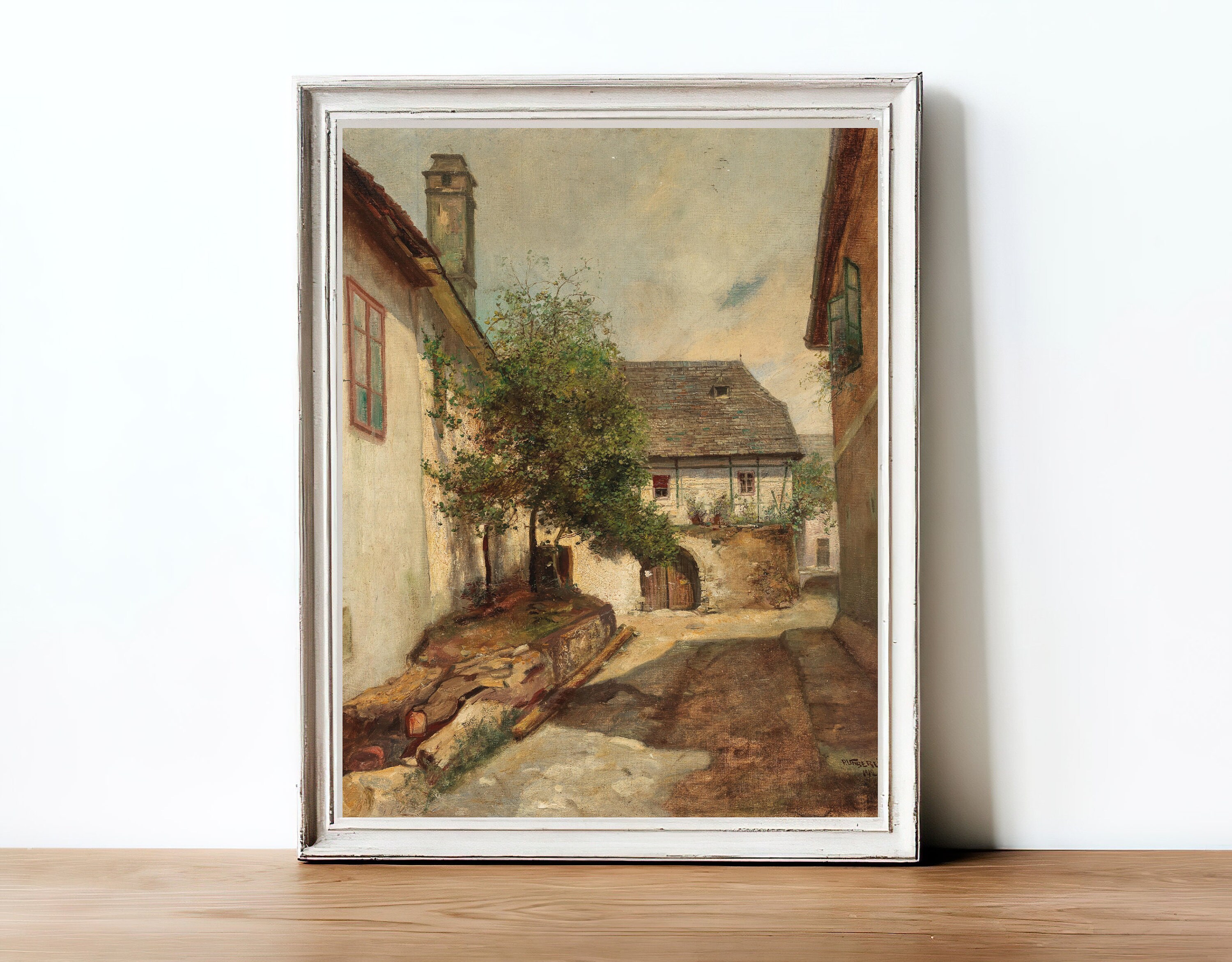PRINTABLE ART | Vintage Old Alley Oil Painting | Antique Old Town Wall ...