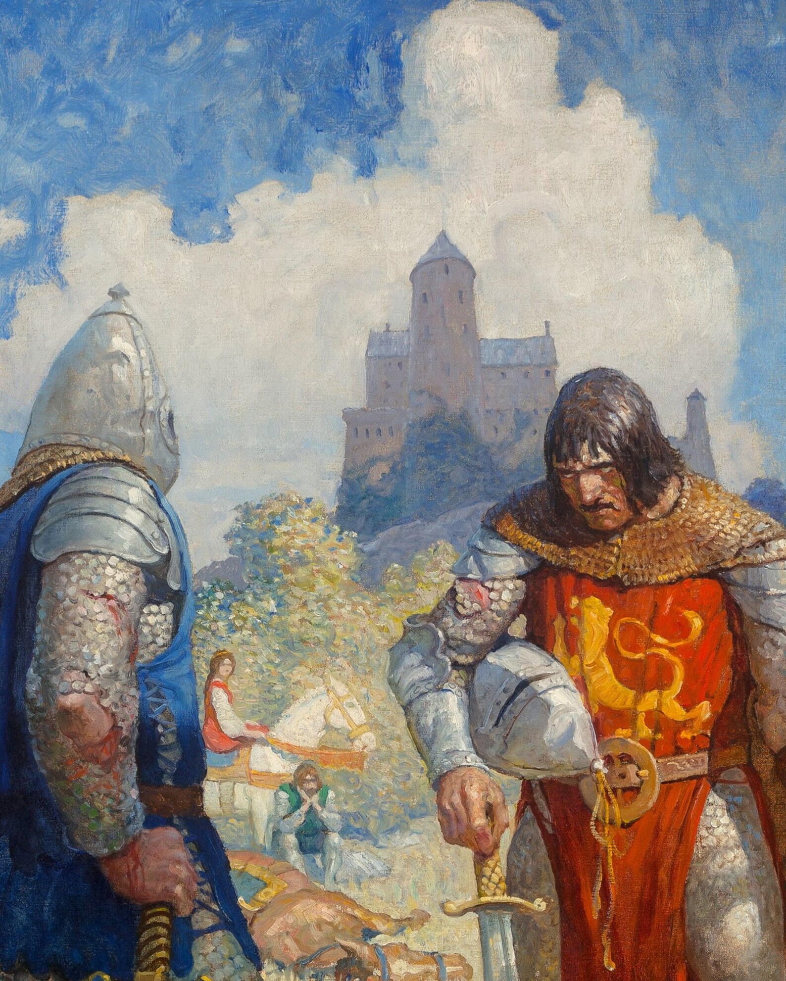 CANVAS ART PRINT Fencing Knights Oil Painting Vintage Lancelot Art ...