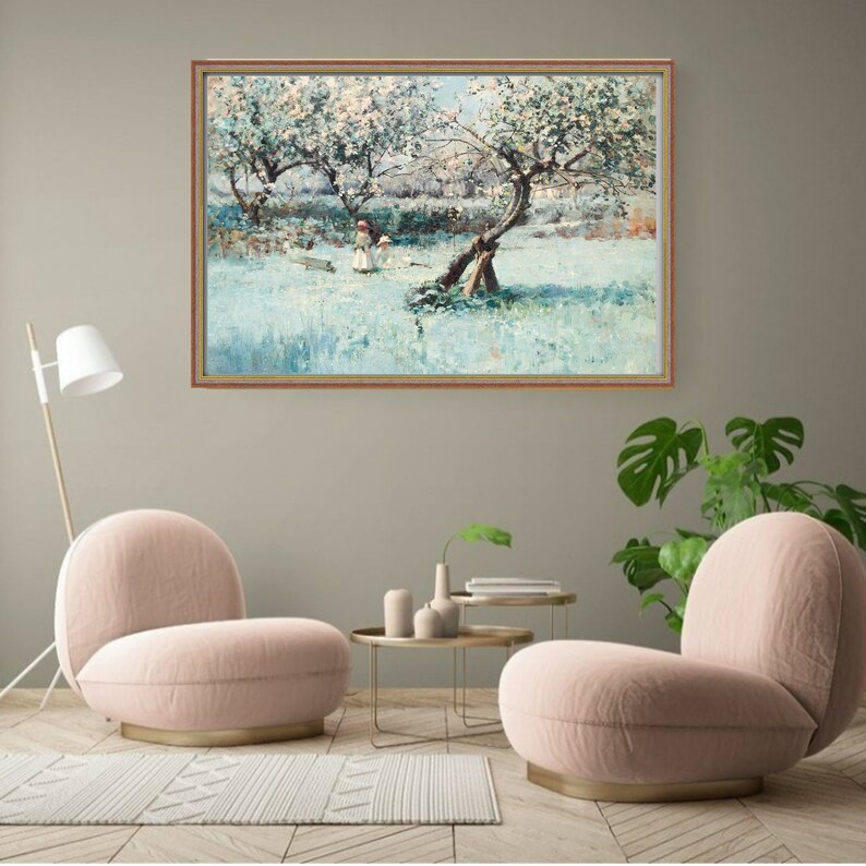 CANVAS ART PRINT | Two Girls in the Orchard Art | Spring Orchard ...
