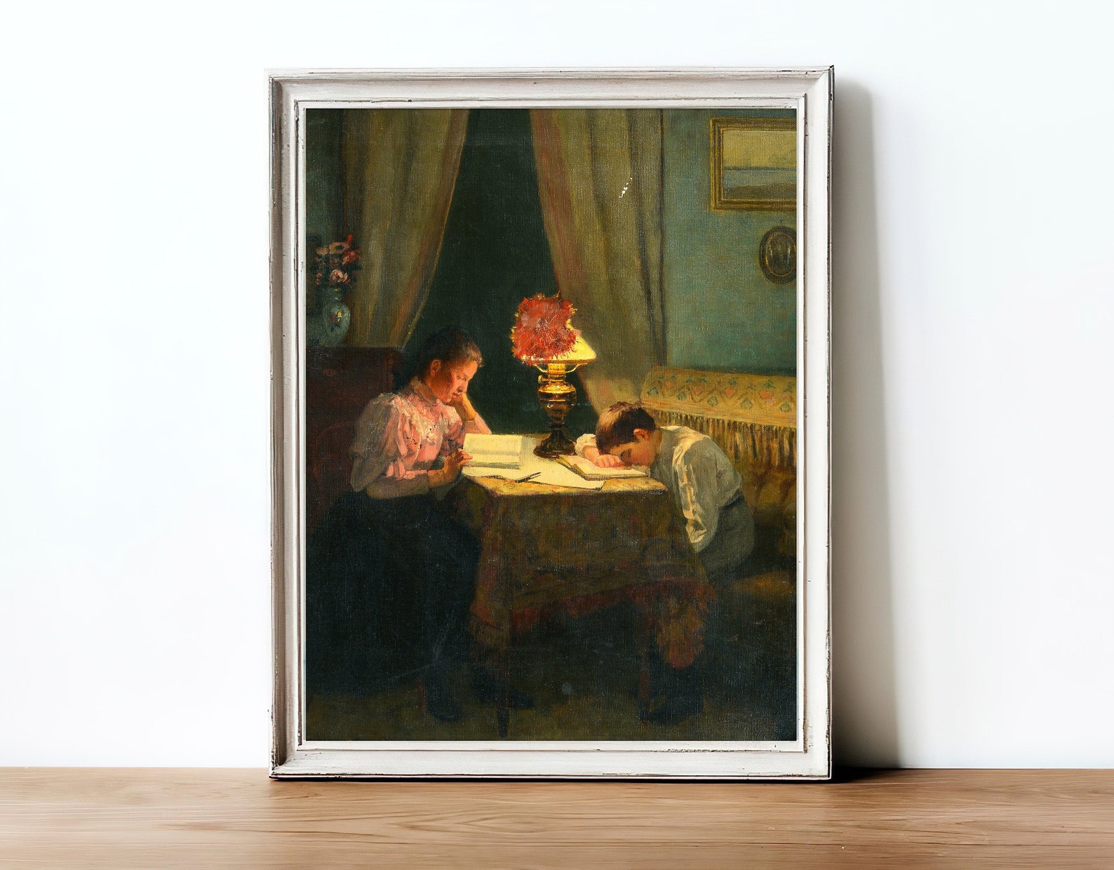 CANVAS ART PRINT Vintage Interior Scene Wall Art Print Mother and Child ...