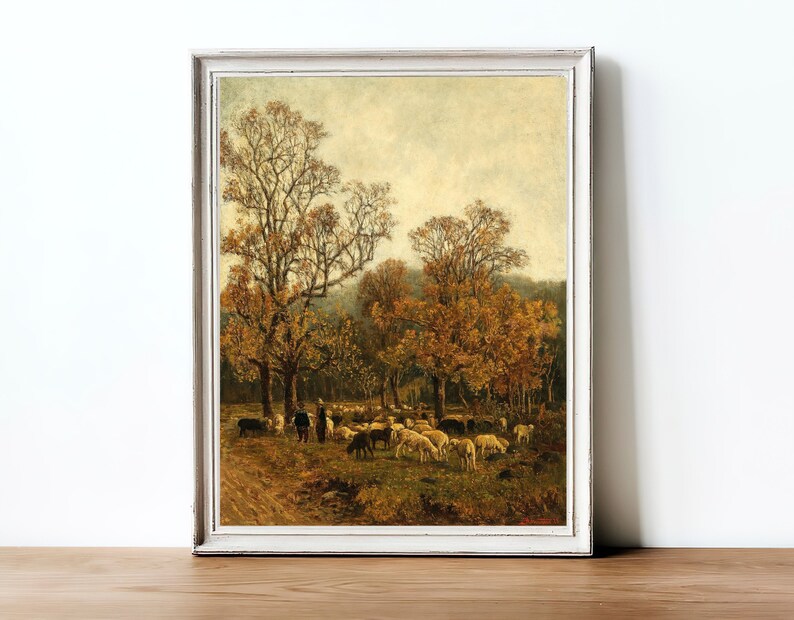 CANVAS ART PRINT | A Sheep Pasture Wall Art | Vintage Pastoral Oil ...