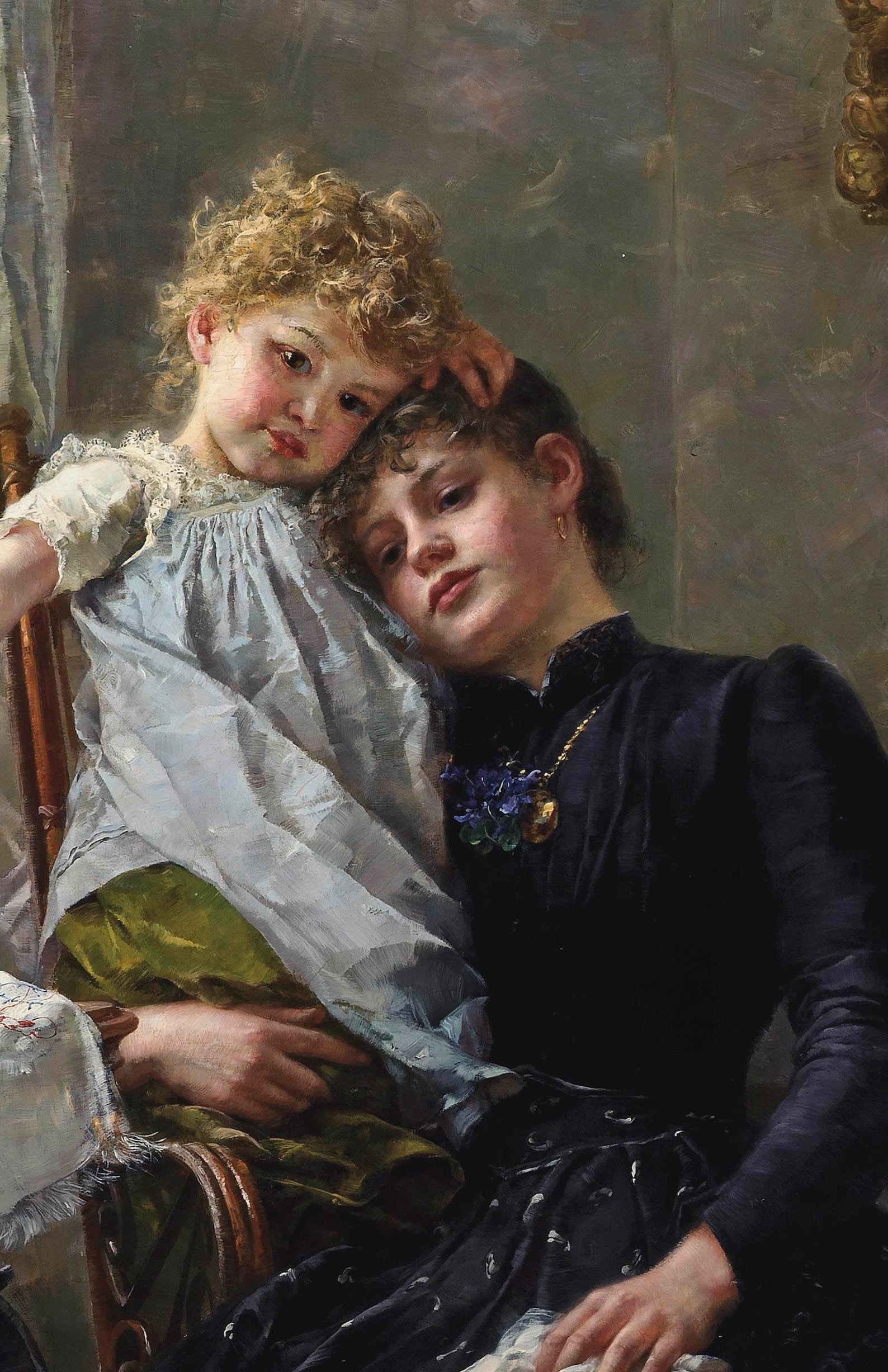 CANVAS ART PRINT Mother and Daughter Vintage Oil Painting | Etsy