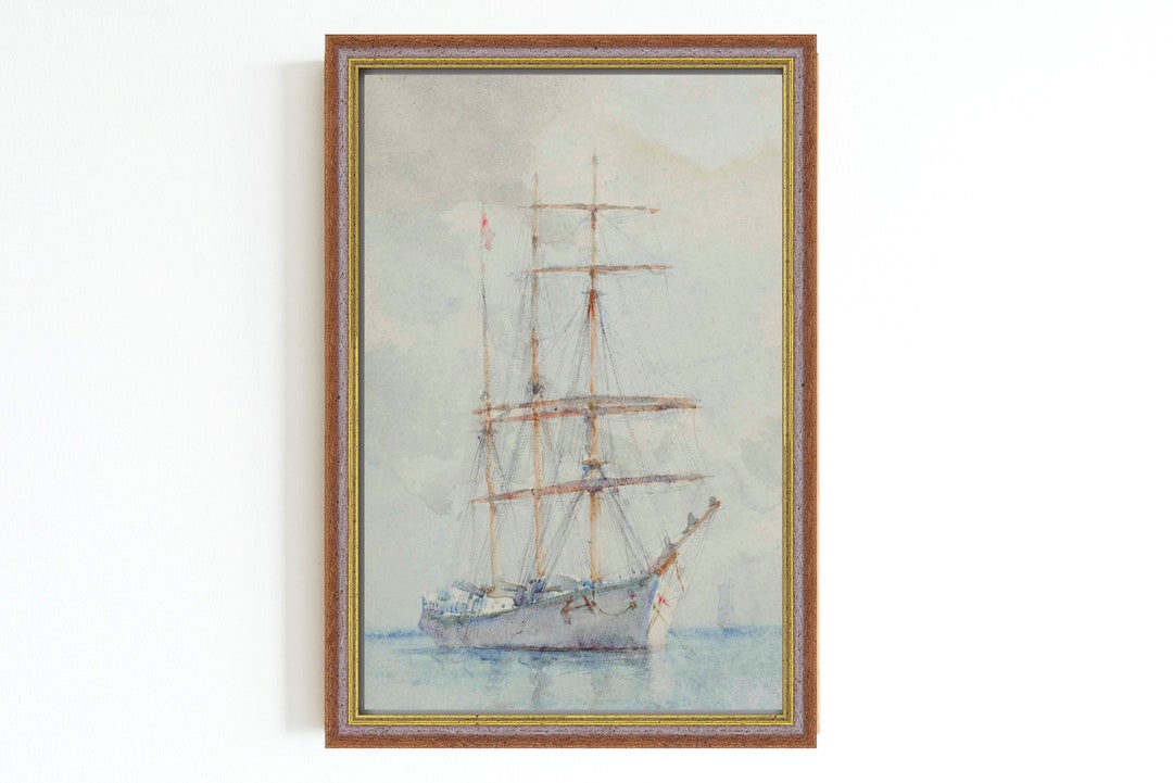 Vintage Clipper Ship Watercolor Painting | Nautical Canvas Art Print - Etsy