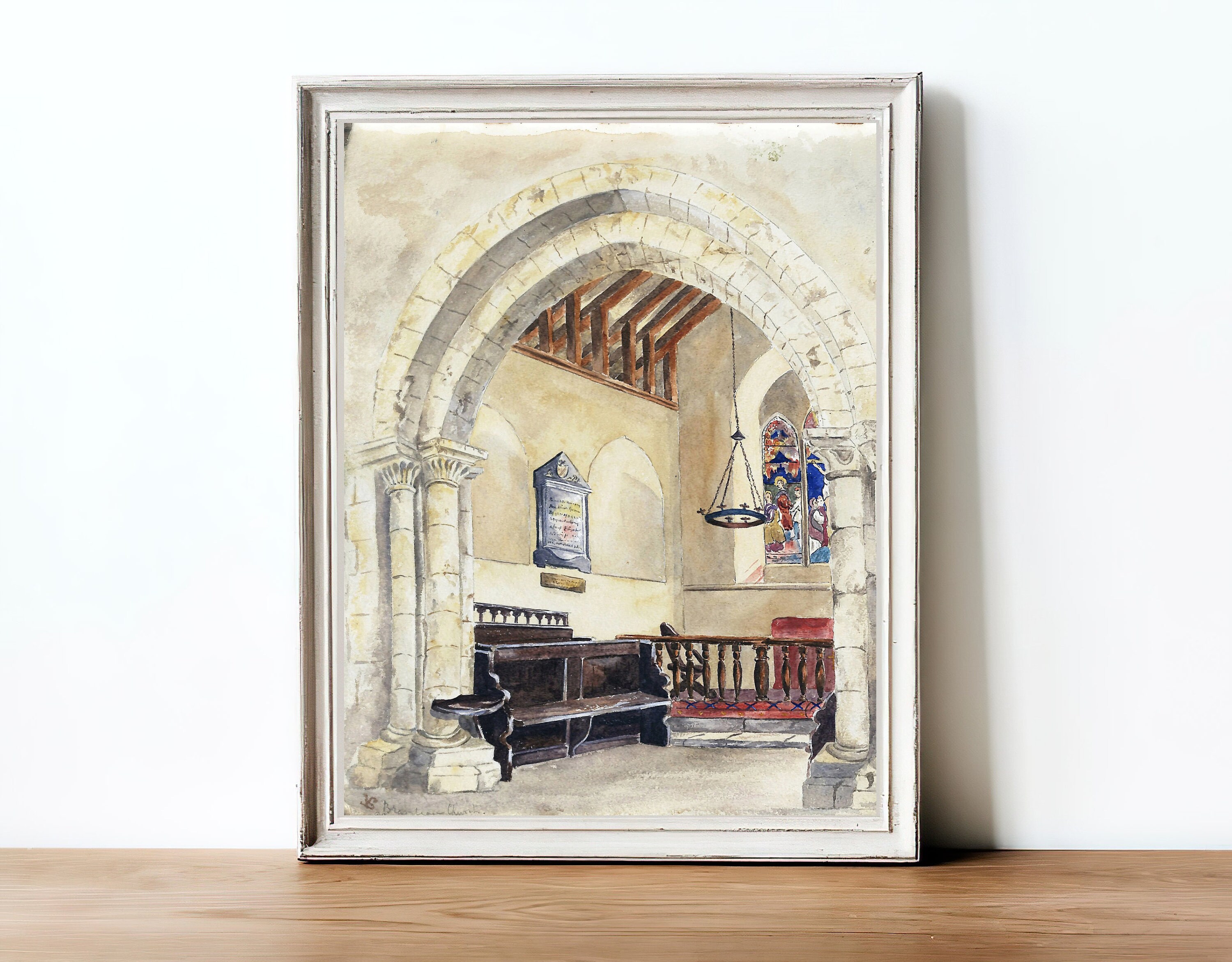 CANVAS ART PRINT | Vintage Church Interior Watercolor Painting ...