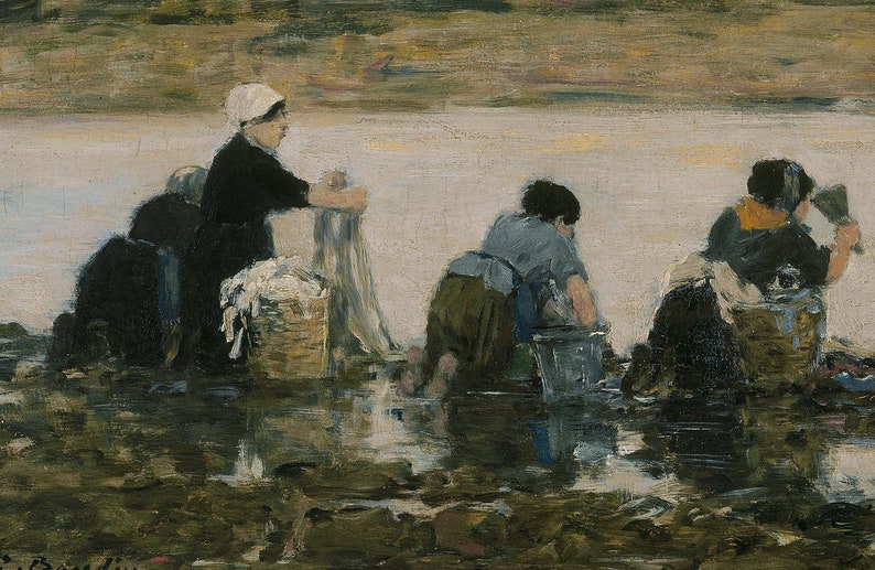 PRINTABLE ART | Vintage Washerwomen Oil Painting | River Vintage Paint ...