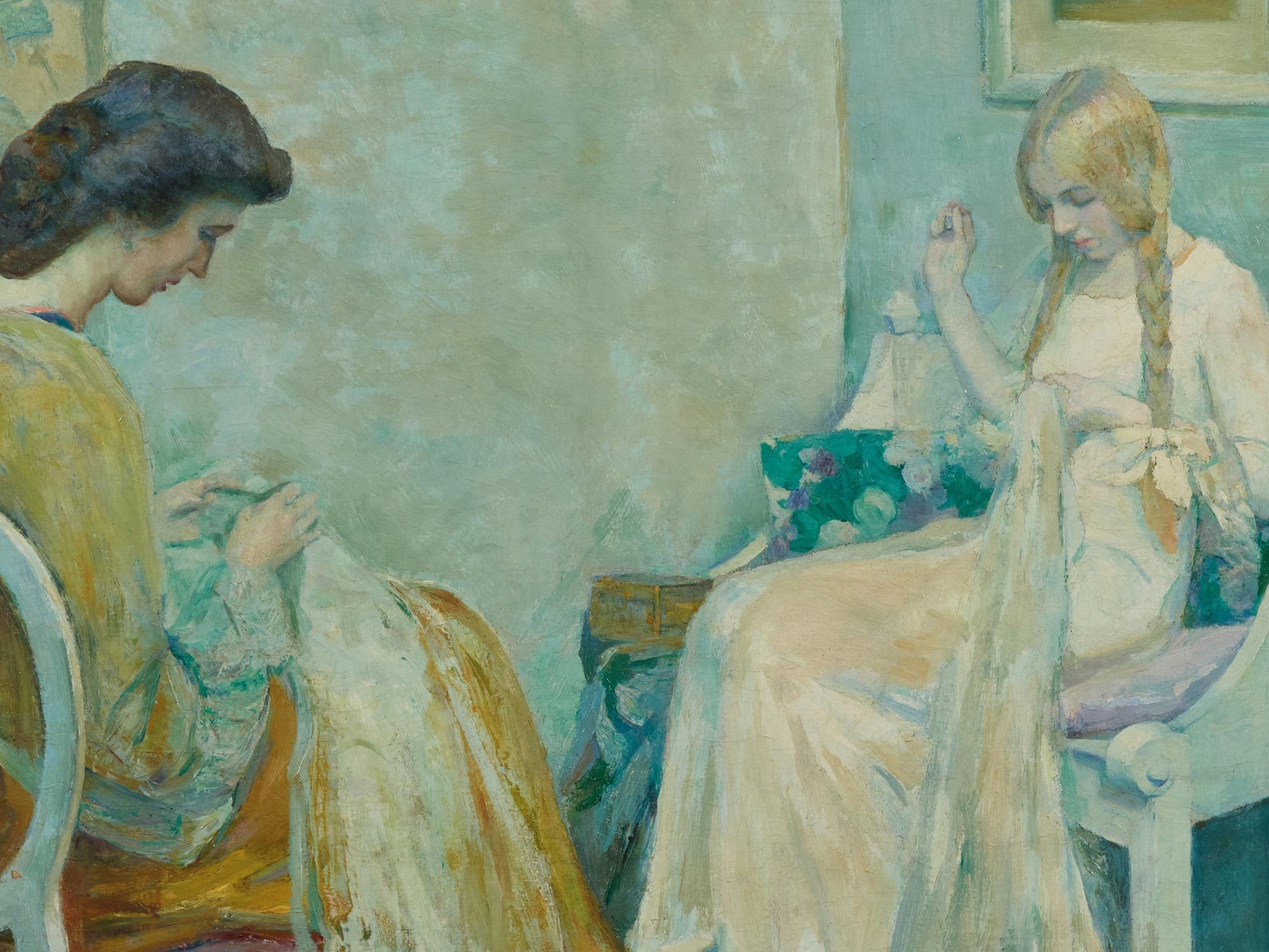 PRINTABLE ART Two Ladies Sewing Oil Painting Woman Figurative Art Print ...