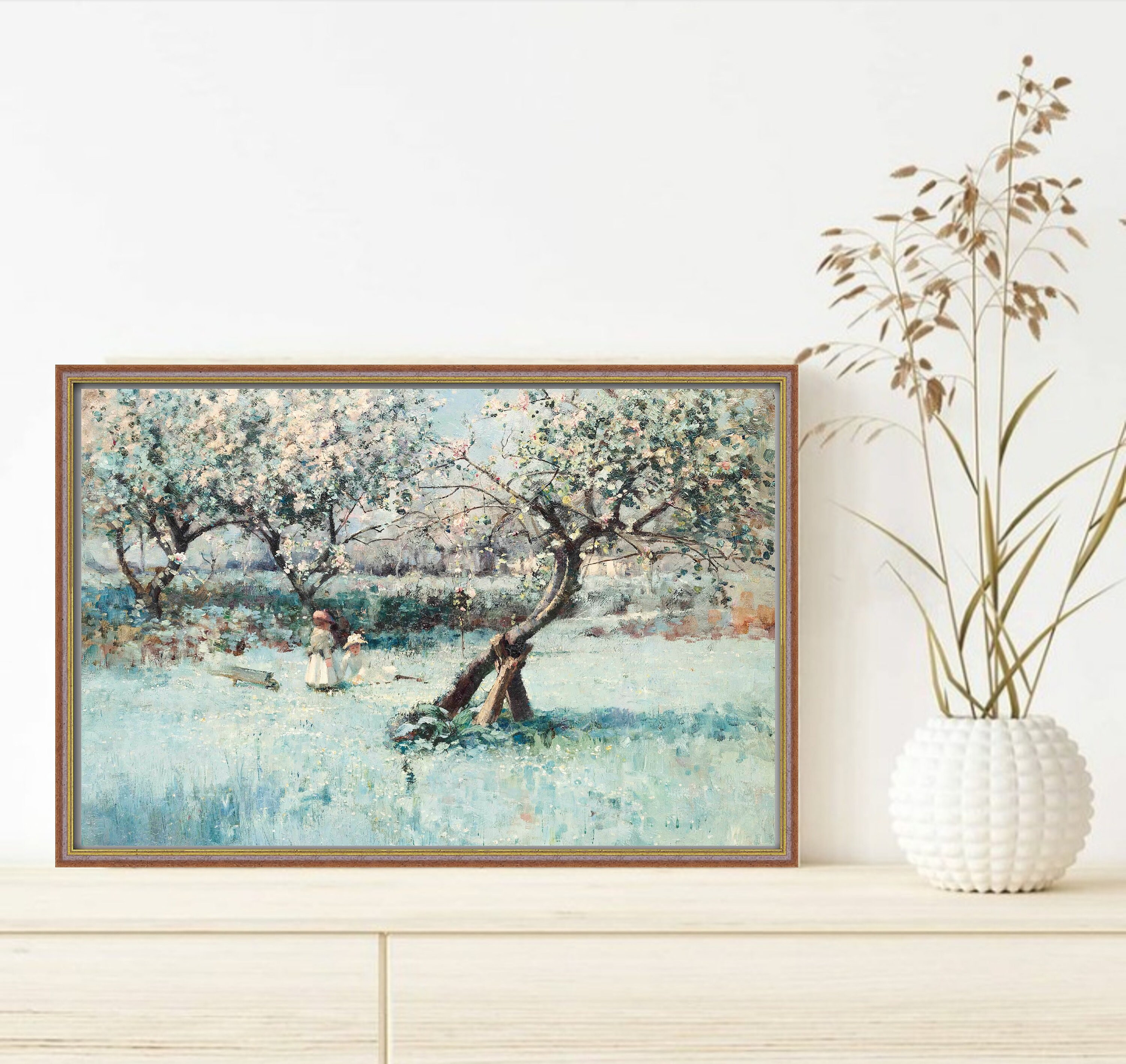 CANVAS ART PRINT Two Girls in the Orchard Art Spring Orchard Landscape ...