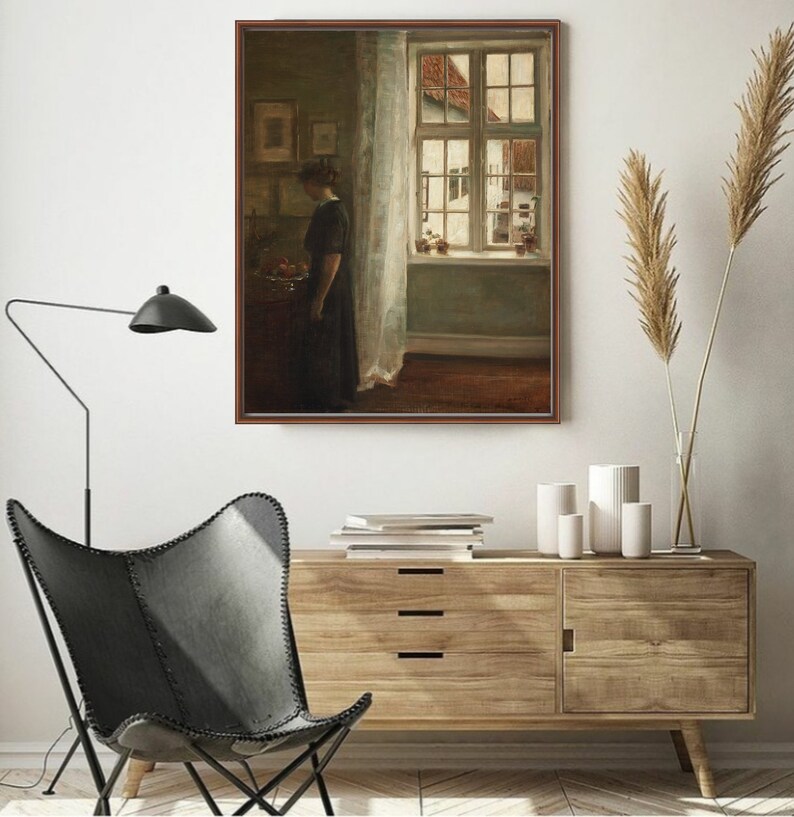 CANVAS ART PRINT | Woman by the Window Wall Art Print | Room Interior ...
