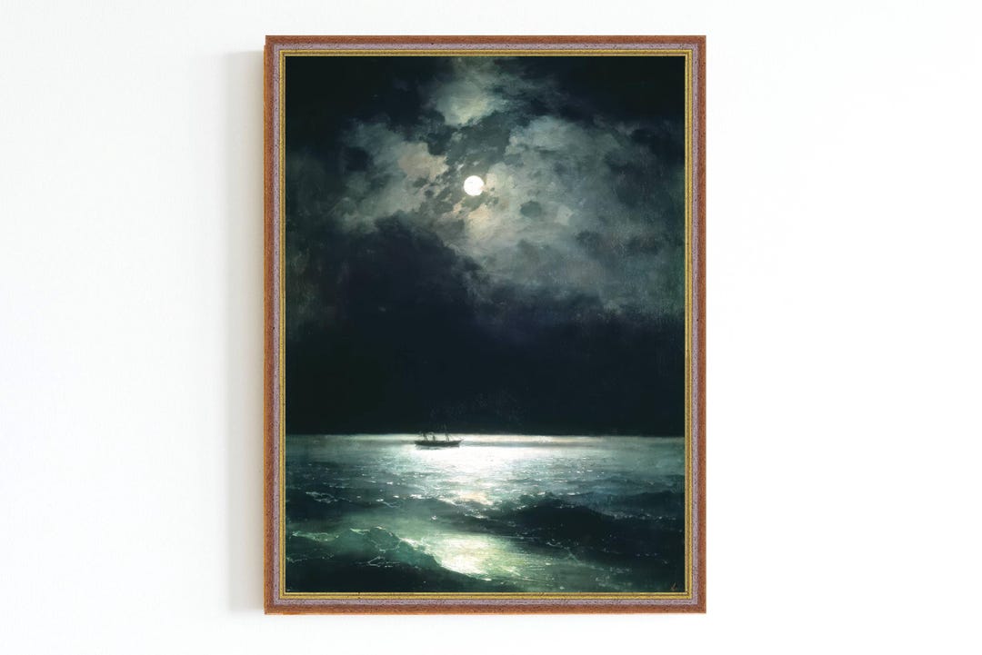 CANVAS ART PRINT | Moonlit Dark Sea Art Print | Sailing on the Dark ...