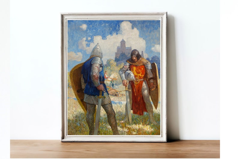 CANVAS ART PRINT Fencing Knights Oil Painting Vintage Lancelot Art ...