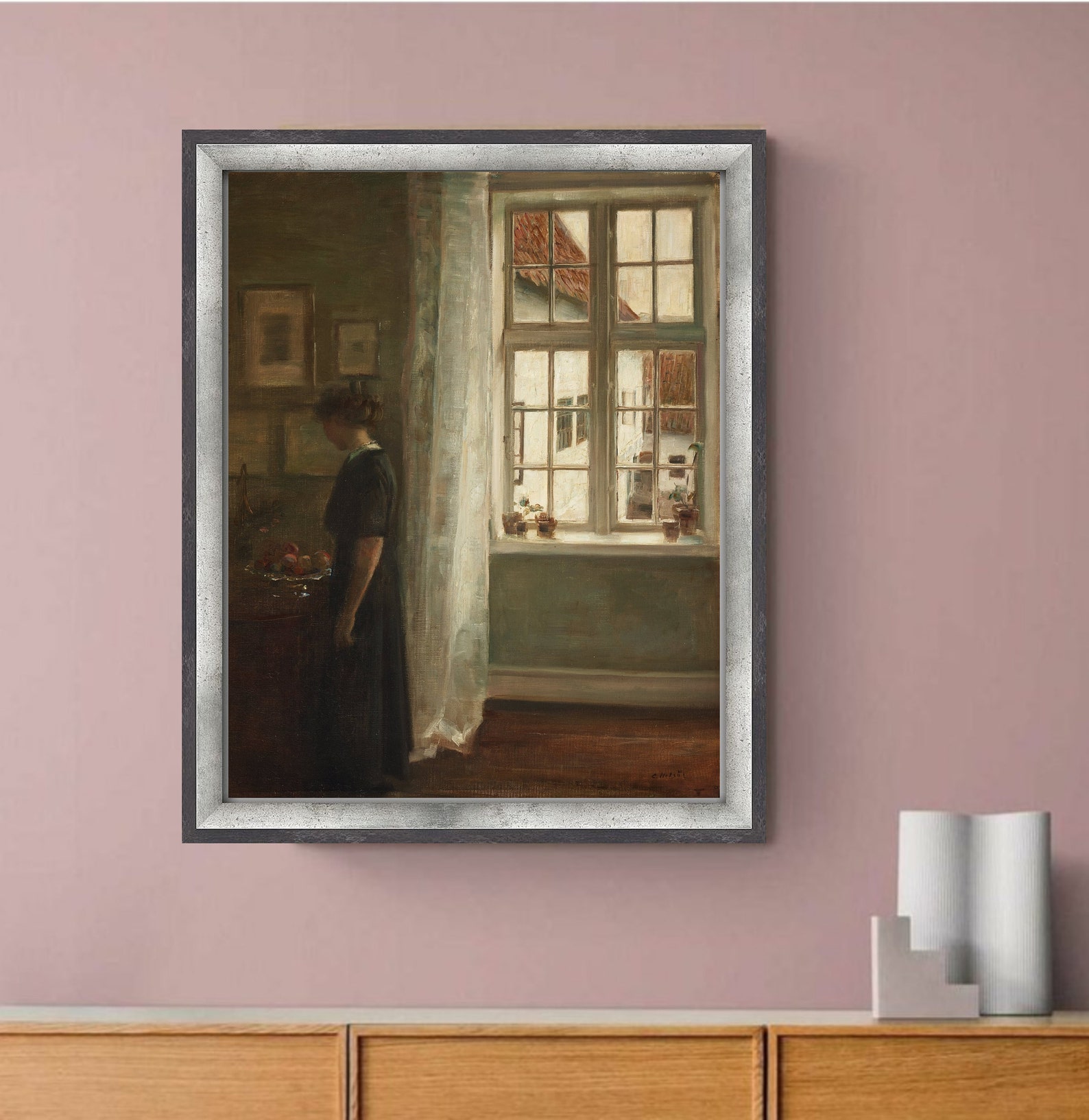 CANVAS ART PRINT | Woman by the Window Wall Art Print | Room Interior ...