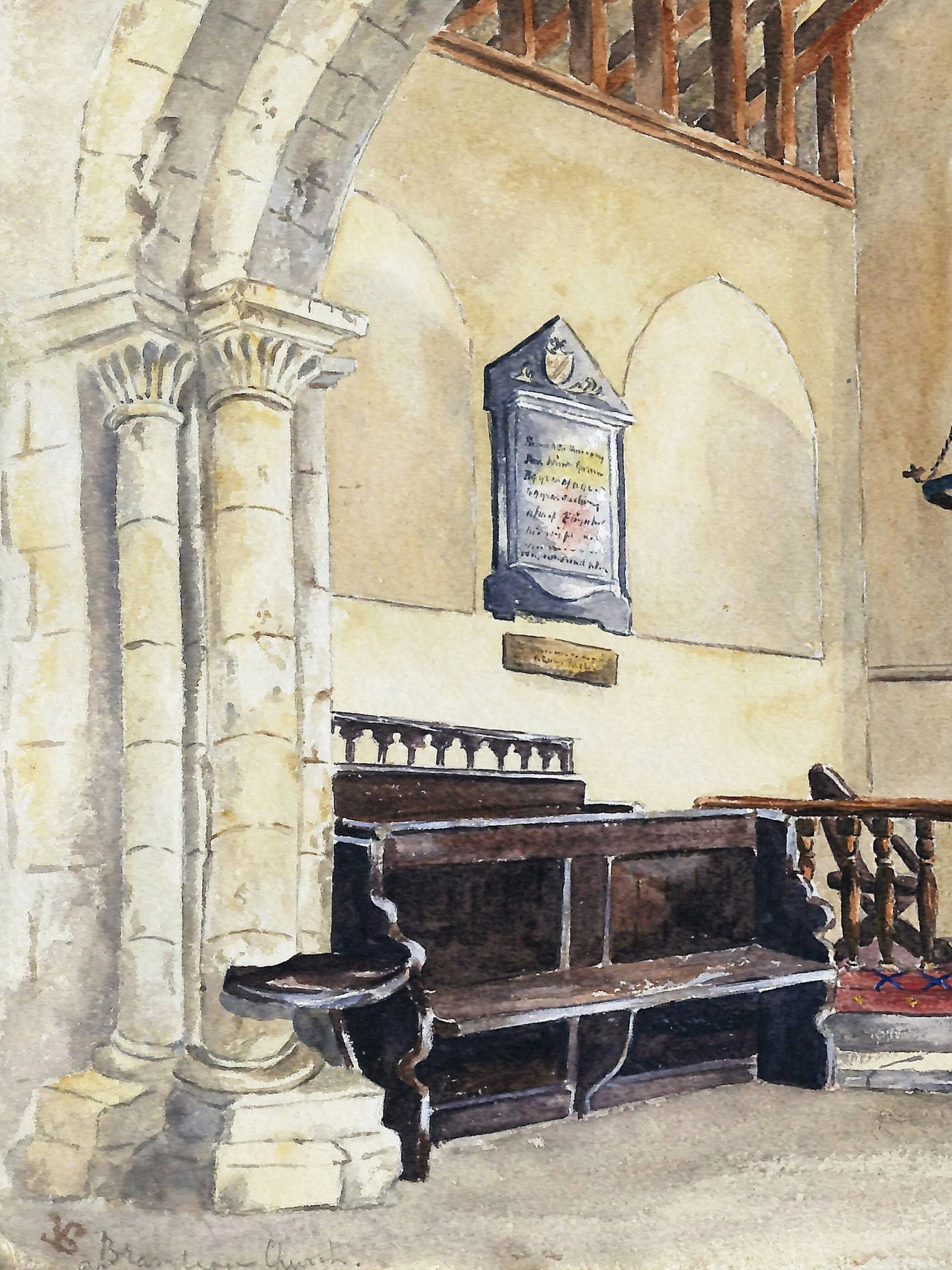 CANVAS ART PRINT | Vintage Church Interior Watercolor Painting ...
